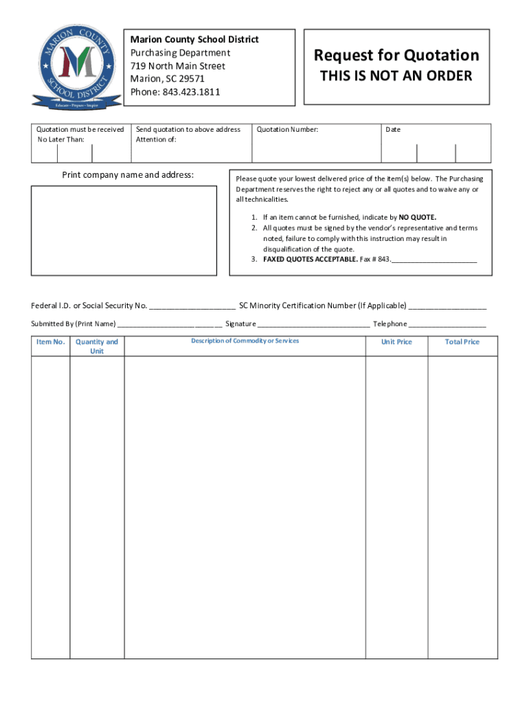 Fillable Online Request for Quotation - Marion County School District ...