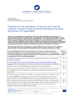 Fillable Online Checklist for Type IA and IB PI and Annex A Fax Email ...