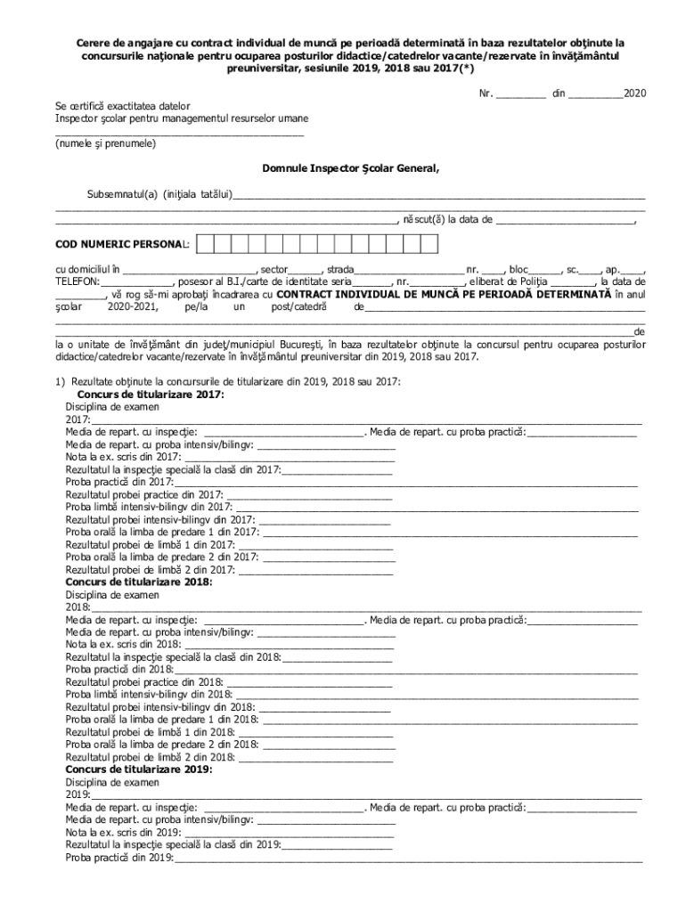 Fillable Online isj educv ISMB - Cerere de angajare cu contract ...