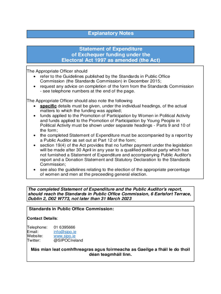Fillable Online Statement of Expenditure of Exchequer funding under the ... Fax Email Print ...