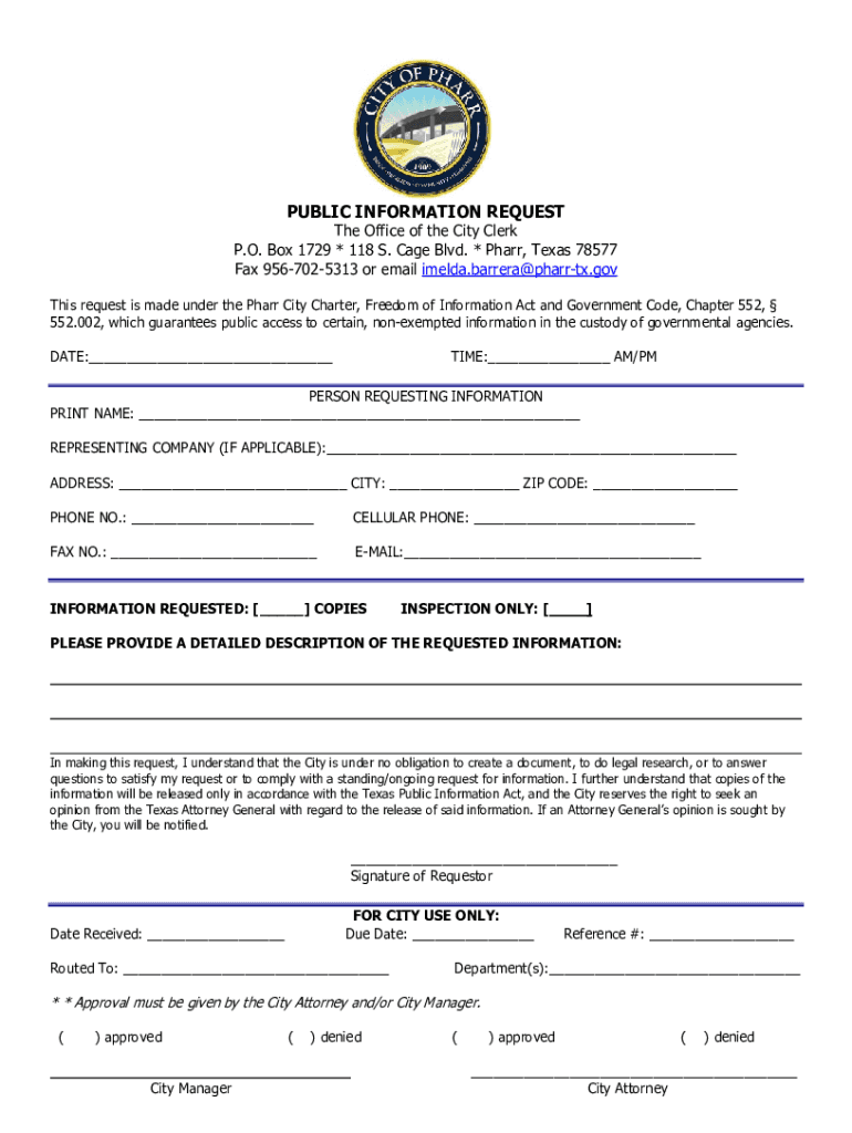 Fillable Online PUBLIC INFORMATION REQUEST - Pharr-tx.gov Fax Email ...