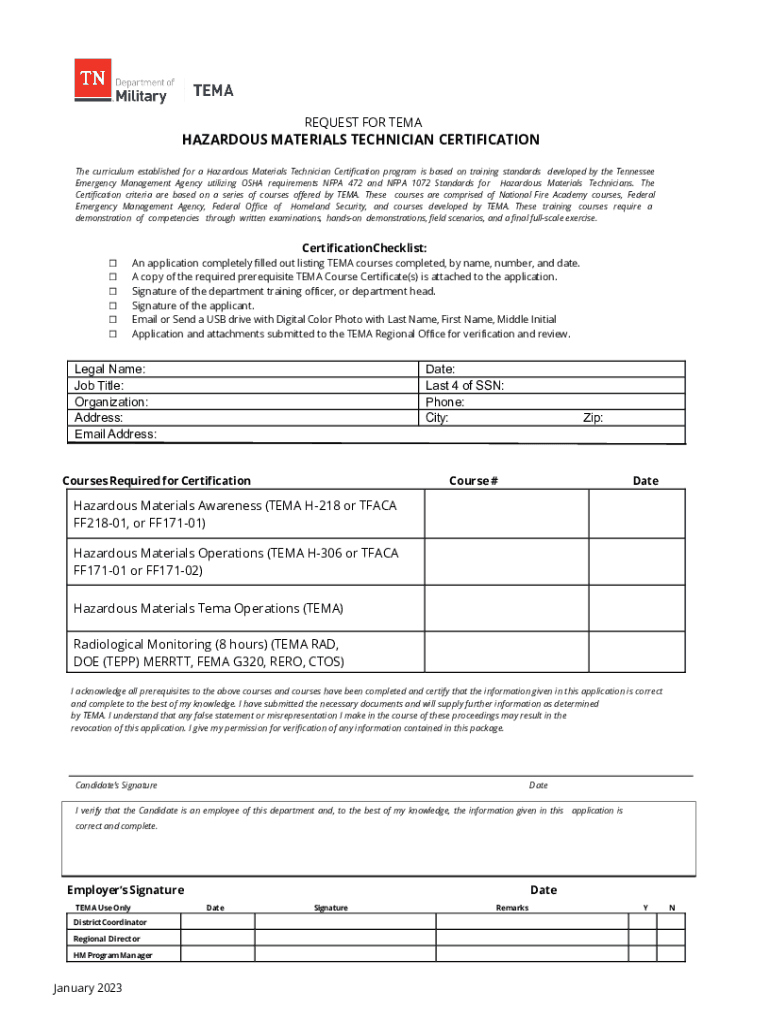 Fillable Online Fillable Online tnema REQUEST FOR TEMA HAZARDOUS ... Fax Email Print - pdfFiller