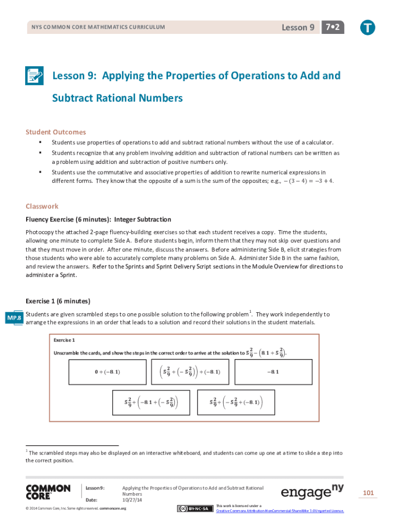 Fillable Online Lesson 9: Applying the Properties of Operations to Add ...