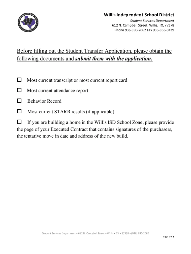 Fillable Online Before filling out the Student Transfer Application ...