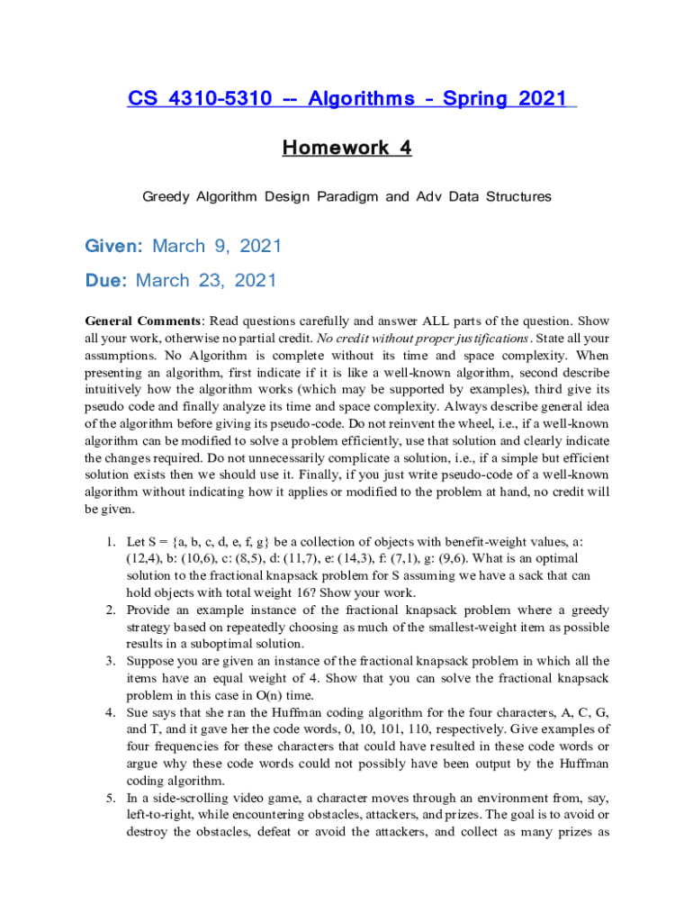 Fillable Online cs wmich Assignment 4 Solutions - 6 marksGreedy ...