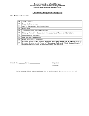 Fillable Online Government of West Bengal Qualifying Requirements (QR ...