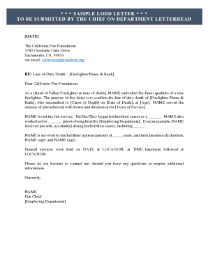 Fillable Online * * * SAMPLE LODD LETTER * * * TO BE SUBMITTED BY THE ...