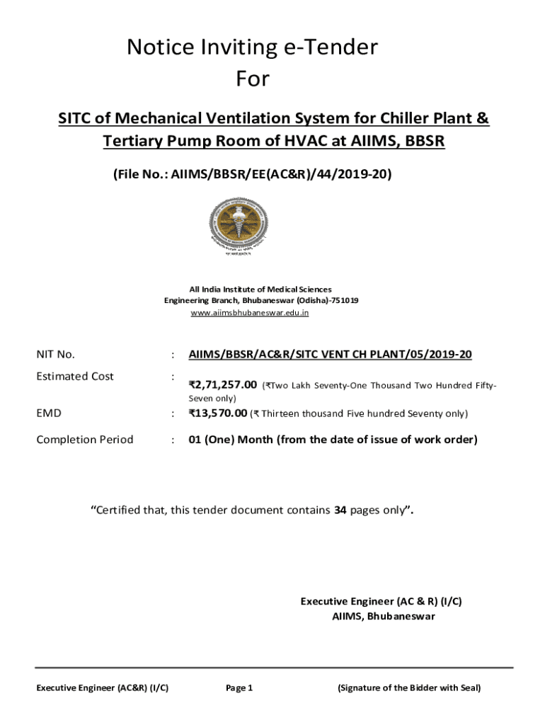 Fillable Online SITC of Mechanical Ventilation System for Chiller Plant & Fax Email Print ...