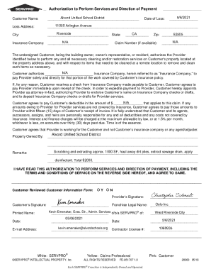 Fillable Online Authorization to Perform Services and Direction of ...