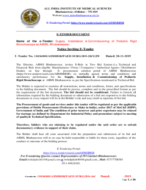 Fillable Online E-TENDER DOCUMENT Name of the e - AIIMS Bhubaneswar Fax ...