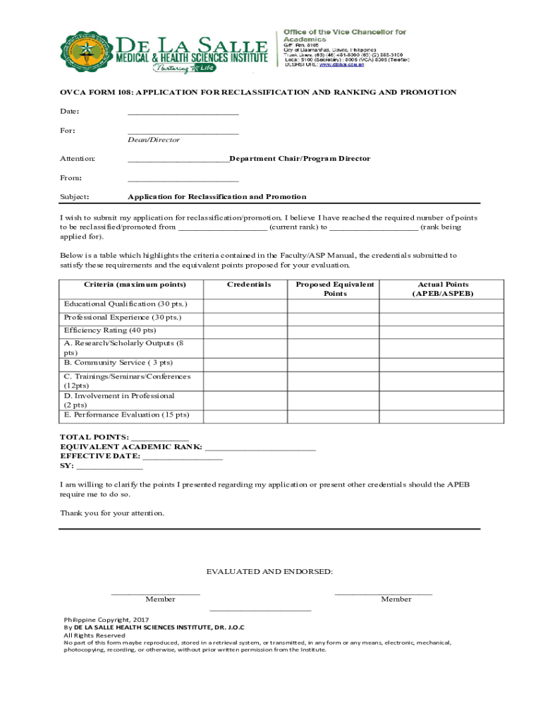 Fillable Online OVCA Form108-Application for Reclassification and ...