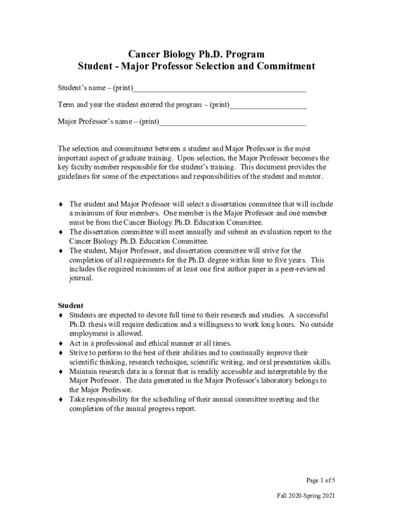 Fillable Online Program: Cancer Biology, Ph.D. - University of South ...
