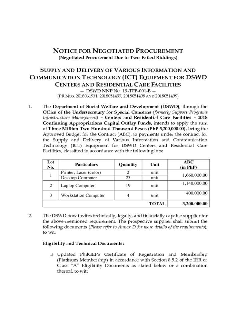 Fillable Online notice of negotiated procurement for the supply and ...