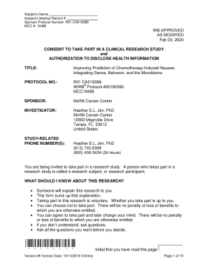 Fillable Online eforms moffitt INFORMATION AND CONSENT FORM Fax Email Print - pdfFiller