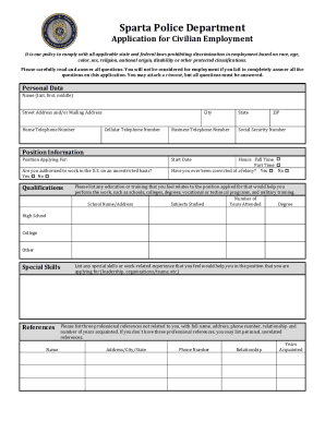 Fillable Online Sparta Police Department - Application for Civilian ...