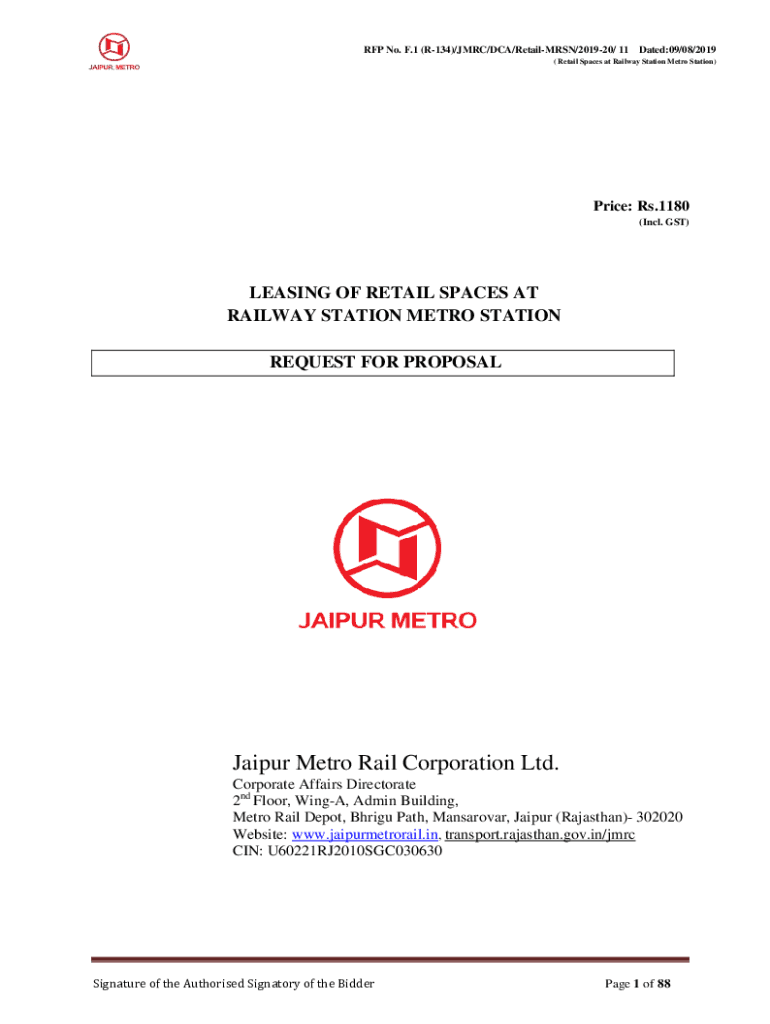 Fillable Online RFP LEASING OF RETAIL SPACES AT RAILWAY STATION METRO STATION09.08.2019.pdf. RFP ...