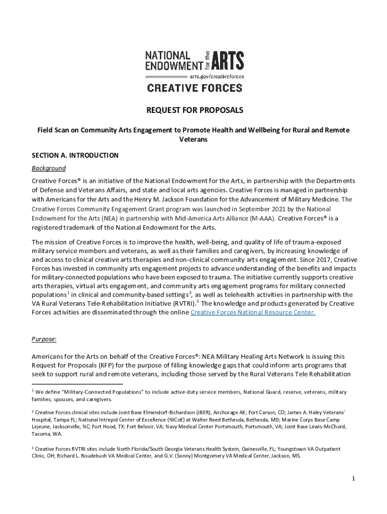 Fillable Online REQUEST FOR PROPOSAL CREATIVE FORCES: NEA MILITARY ...