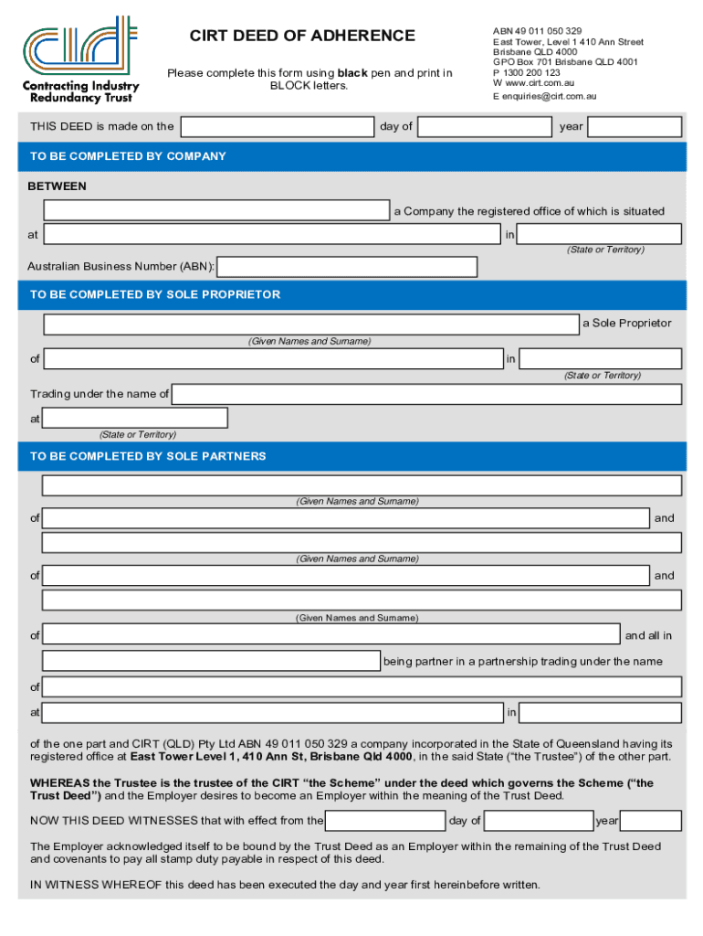Fillable Online Deed of AdherenceZegal - Automated Legal Templates Fax ...