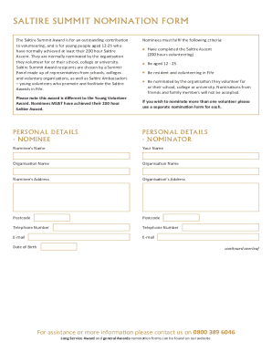 Fillable Online Nomination Form AWARDS CEREMONY Fax Email Print - pdfFiller