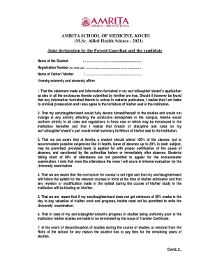 Fillable Online Joint declaration by the Student & Parents. Joint ...