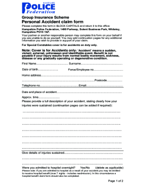 Fillable Online Personal Accident claim form - Police Federation Fax ...