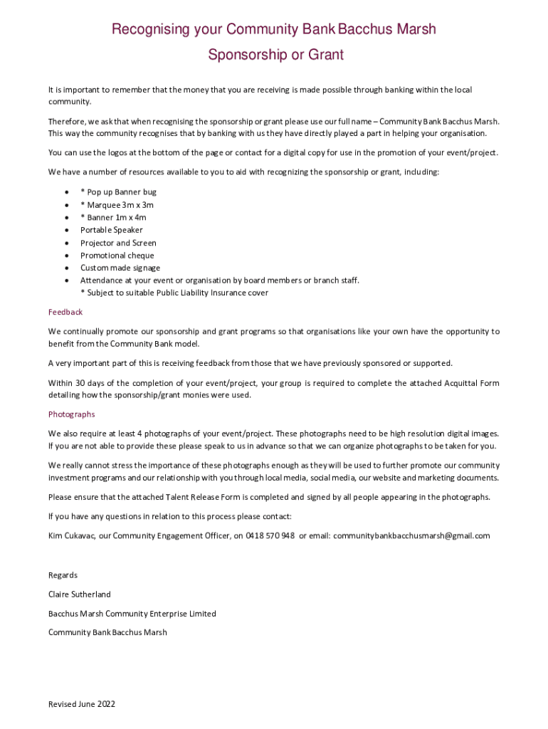 Fillable Online Funding Application for Bacchus Marsh Community Bank ...