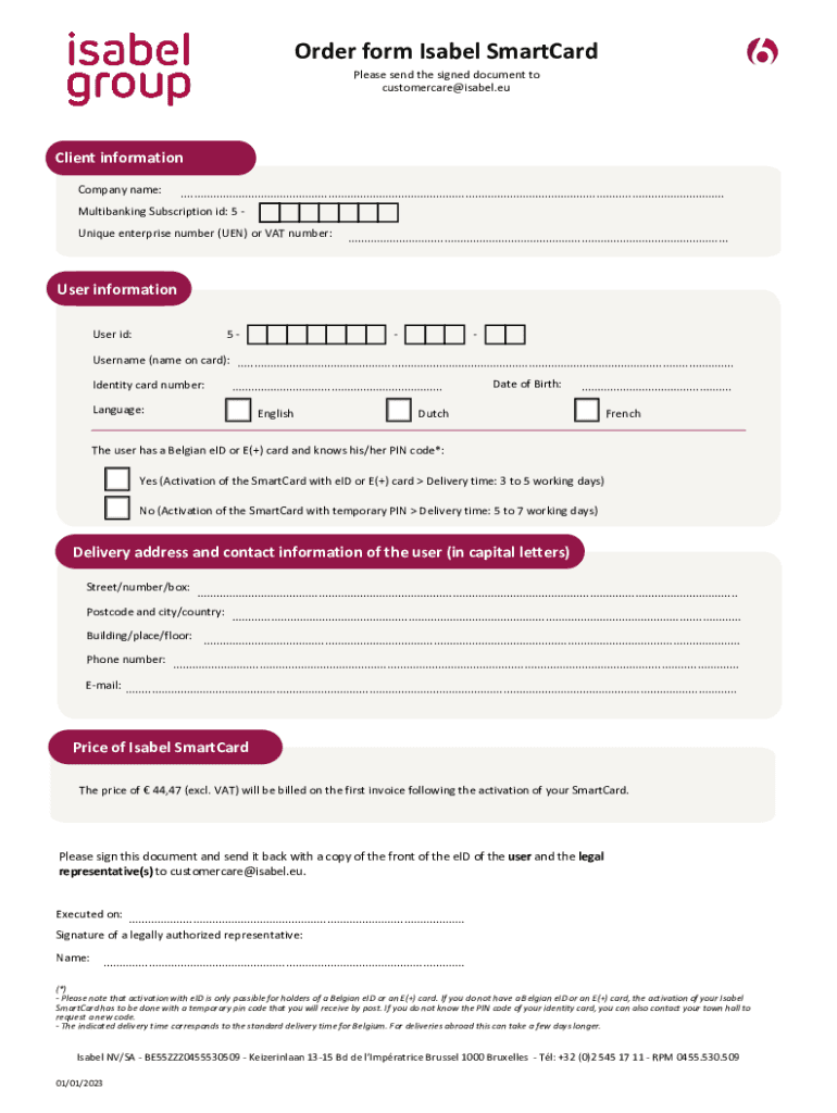 Fillable Online Order form Isabel SmartCard - isabel.eu Fax Email Print ...