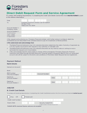 Fillable Online Direct Debit Request (DDR) Form - Foresters Financial ...