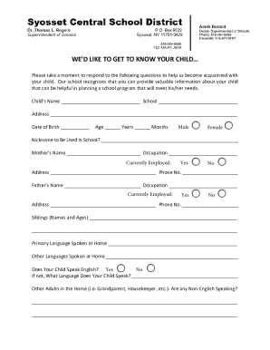 Fillable Online Get to Know Your Child. Informational Form for Kdg ...