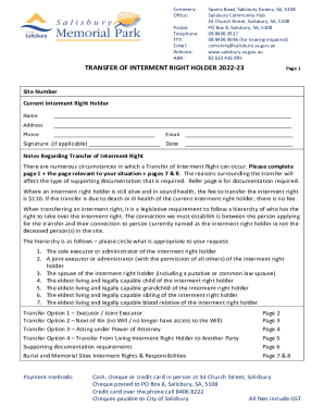 Fillable Online ASHES BURIAL FORM 2022-23 - City of Salisbury Fax Email ...