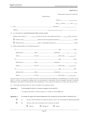Fillable Online (Please attach stamp duty of Baht 20) Proxy Form B Written at Date ... Fax Email ...