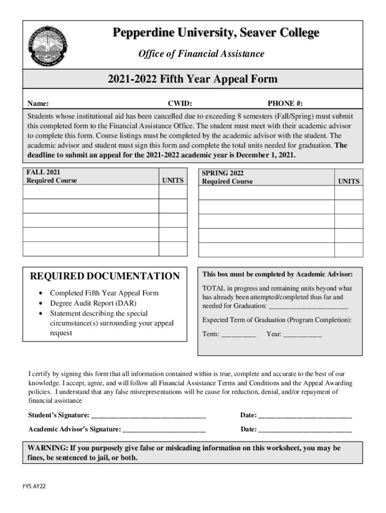 Fillable Online seaver pepperdine 2022-2023 Incoming Appeal Request Form Fax Email Print - pdfFiller