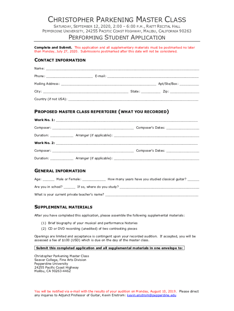 Fillable Online seaver pepperdine Master Class application Fall Fax ...