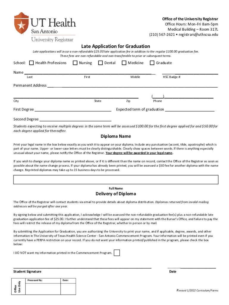 Fillable Online students uthscsa Applying for GraduationRegistrar - Students - UTHSCSA Fax Email ...