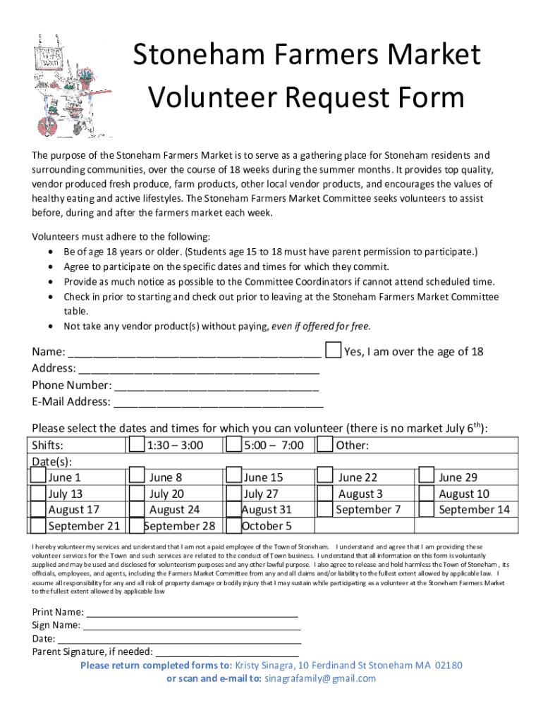 Fillable Online Stoneham Farmers Market Volunteer Request Form Fax ...