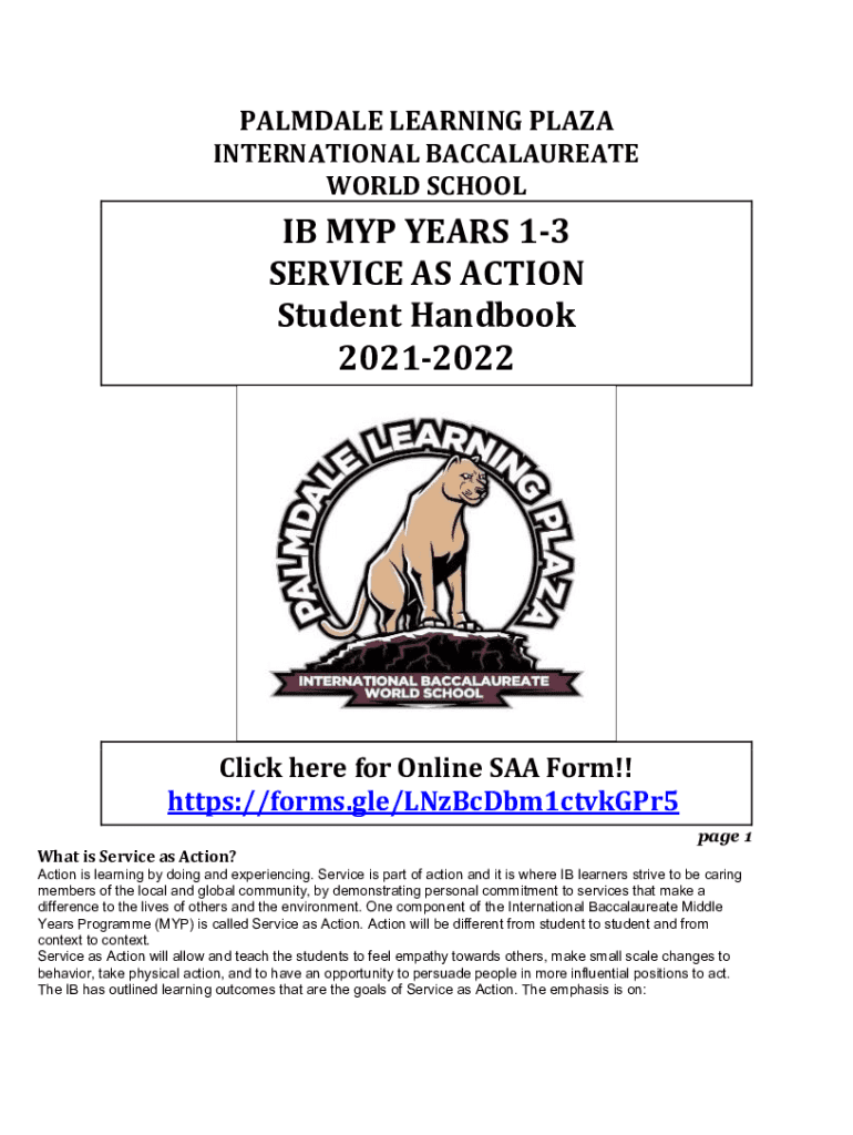 Fillable Online MYP Service as Action Student Handbook Fax Email Print ...