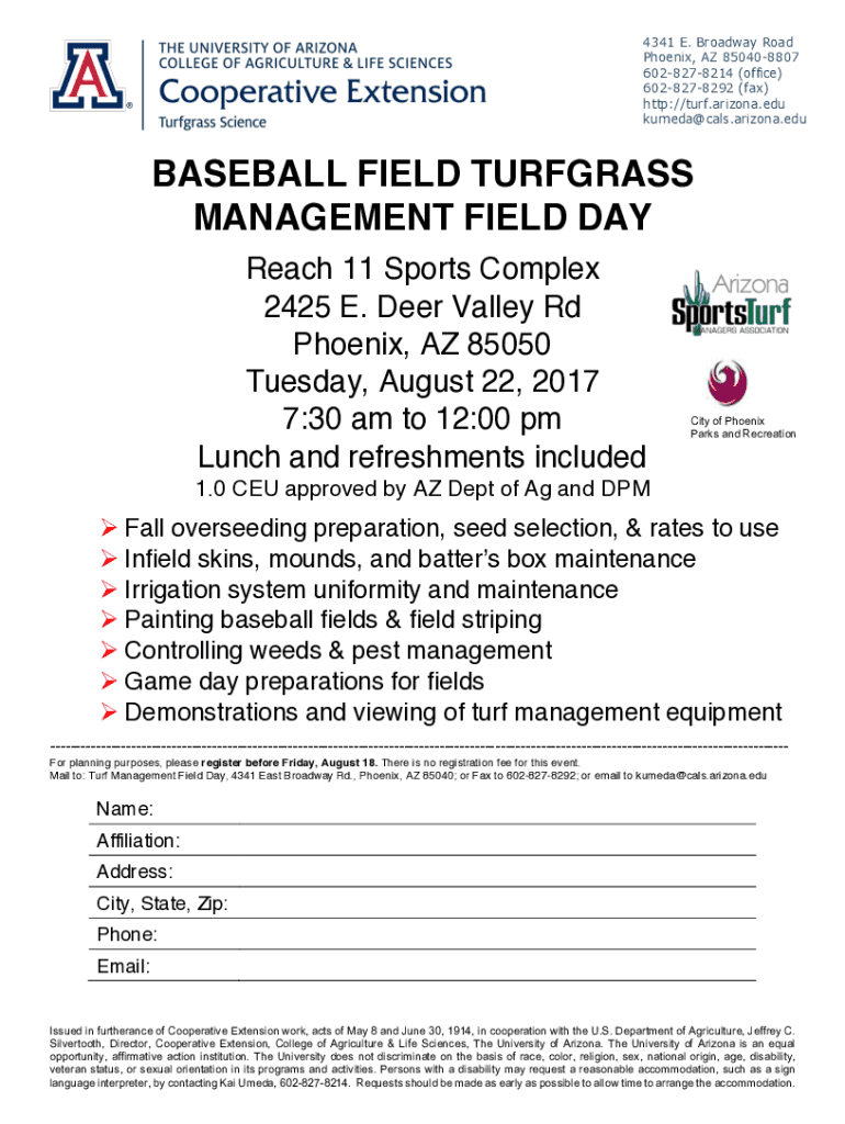 Fillable Online turf arizona Reach 11 Sports Complex, 2425 E Deer Valley Rd, Phoenix ... Fax ...