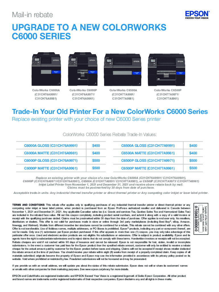 Fillable Online Epson Color Works C6000P Matte Color Label Printer Fax ...
