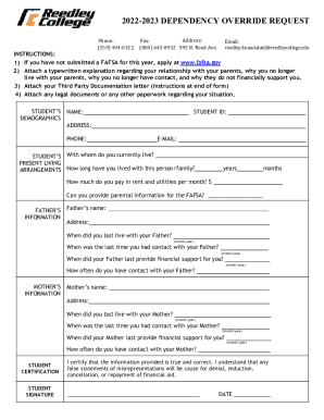 Fillable Online Dependency Override form - Fresno City College Fax ...