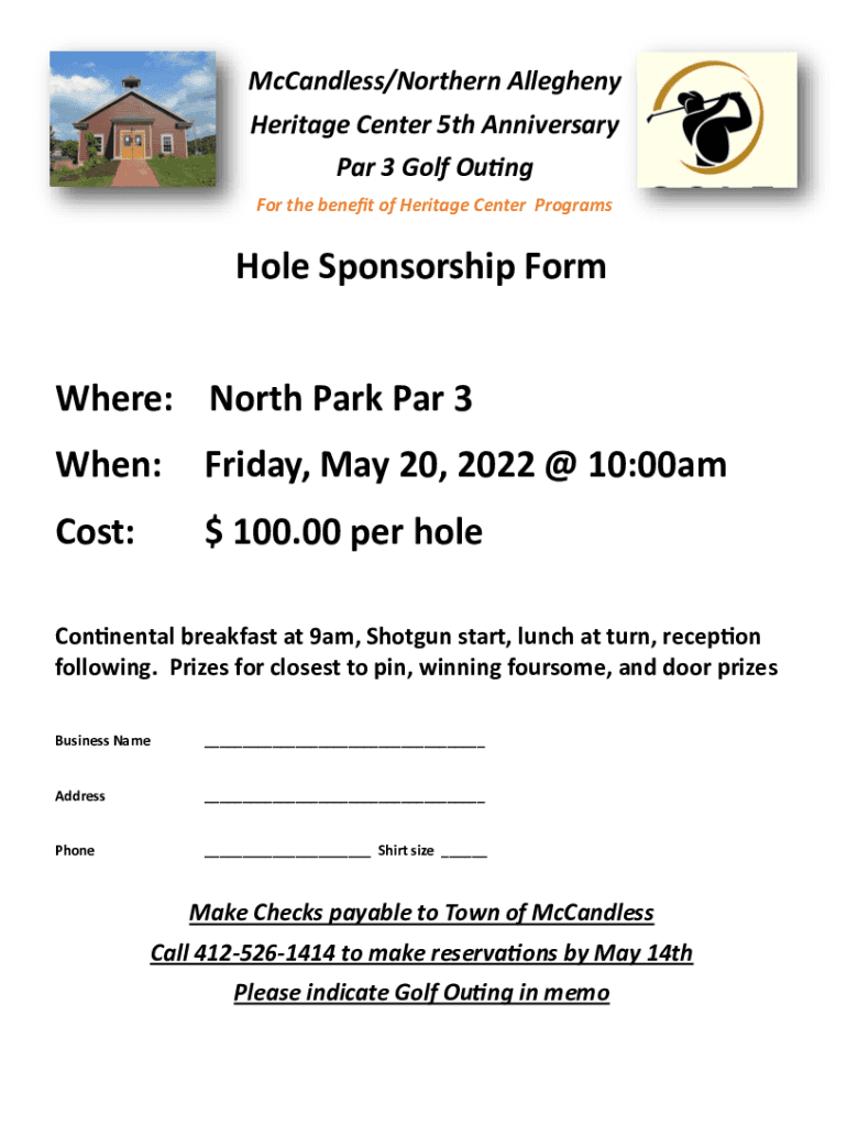 Fillable Online Hole Sponsorship Form Where: North Park Par 3 When Fax ...