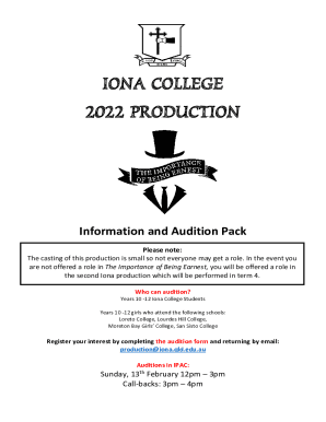 Fillable Online Performing Arts Audition Process at Iona University Fax ...