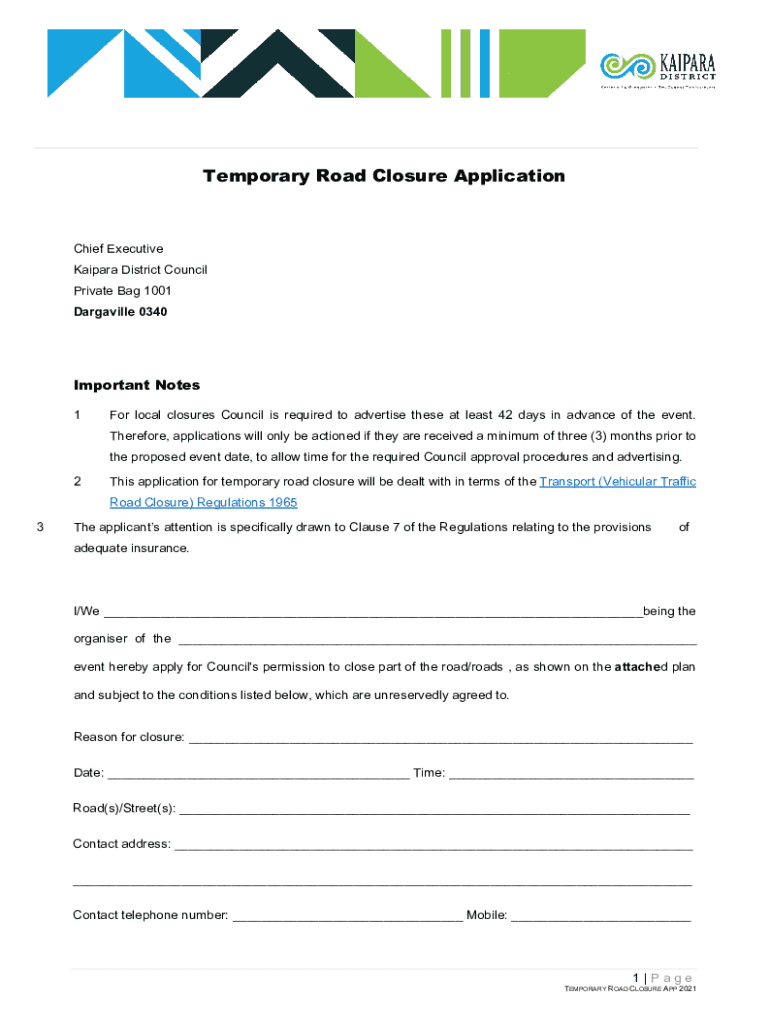 Fillable Online temporary road closure application form Fax Email Print ...