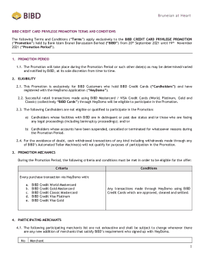 Fillable Online bibd credit card privilege promotion terms and ...