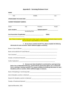 Fillable Online Appendix B Screening Disclosure Form Fax Email Print - pdfFiller