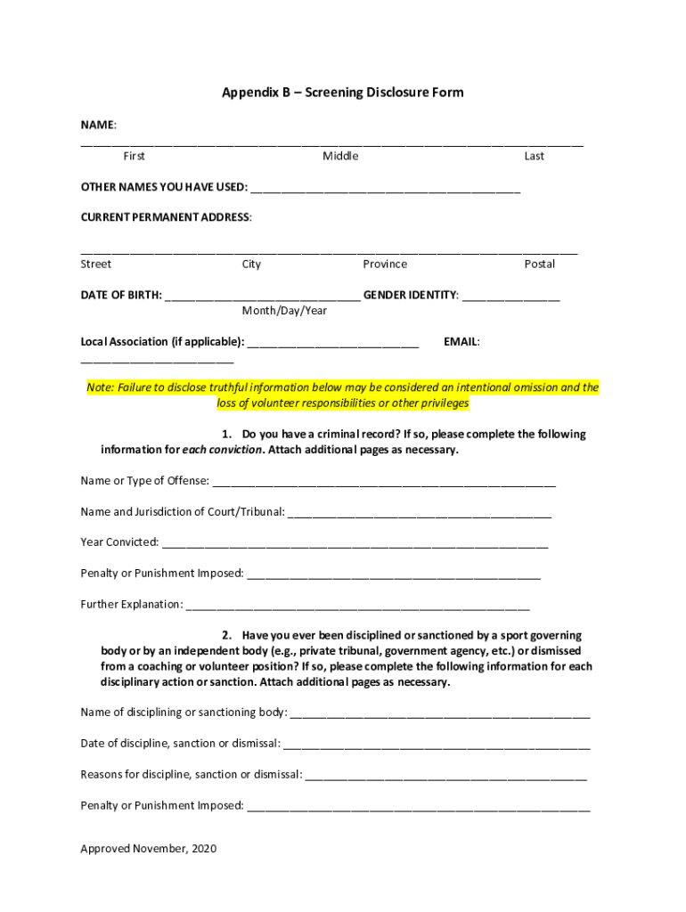 Fillable Online Appendix B Screening Disclosure Form Fax Email Print - pdfFiller