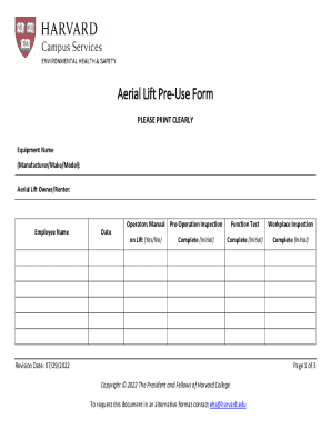 Fillable Online AERIAL LIFT PRE-USE INSPECTION FORM Fax Email Print ...