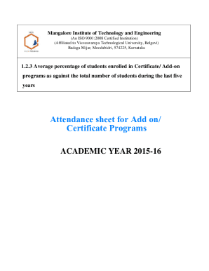 Fillable Online Attendance sheet for Add on/ Certificate Programs Fax ...