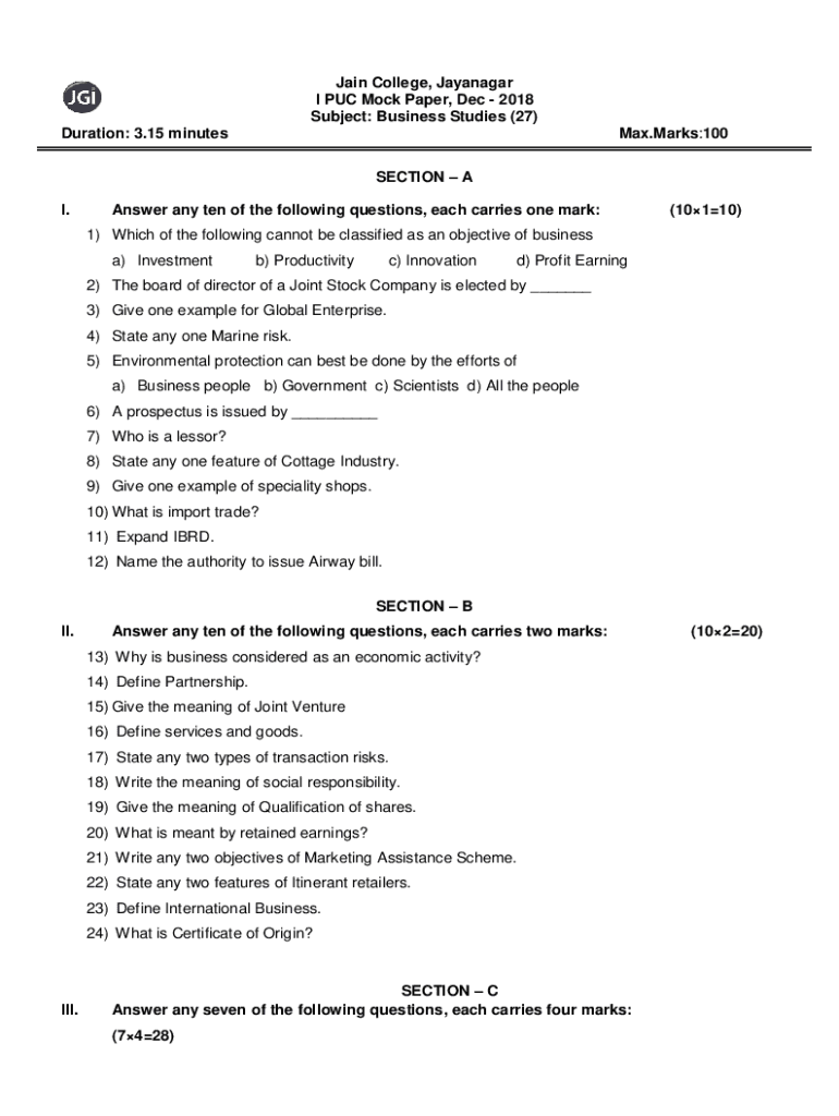1st Puc Business Studies Notes Pdf Download - Fill Online, Printable ...
