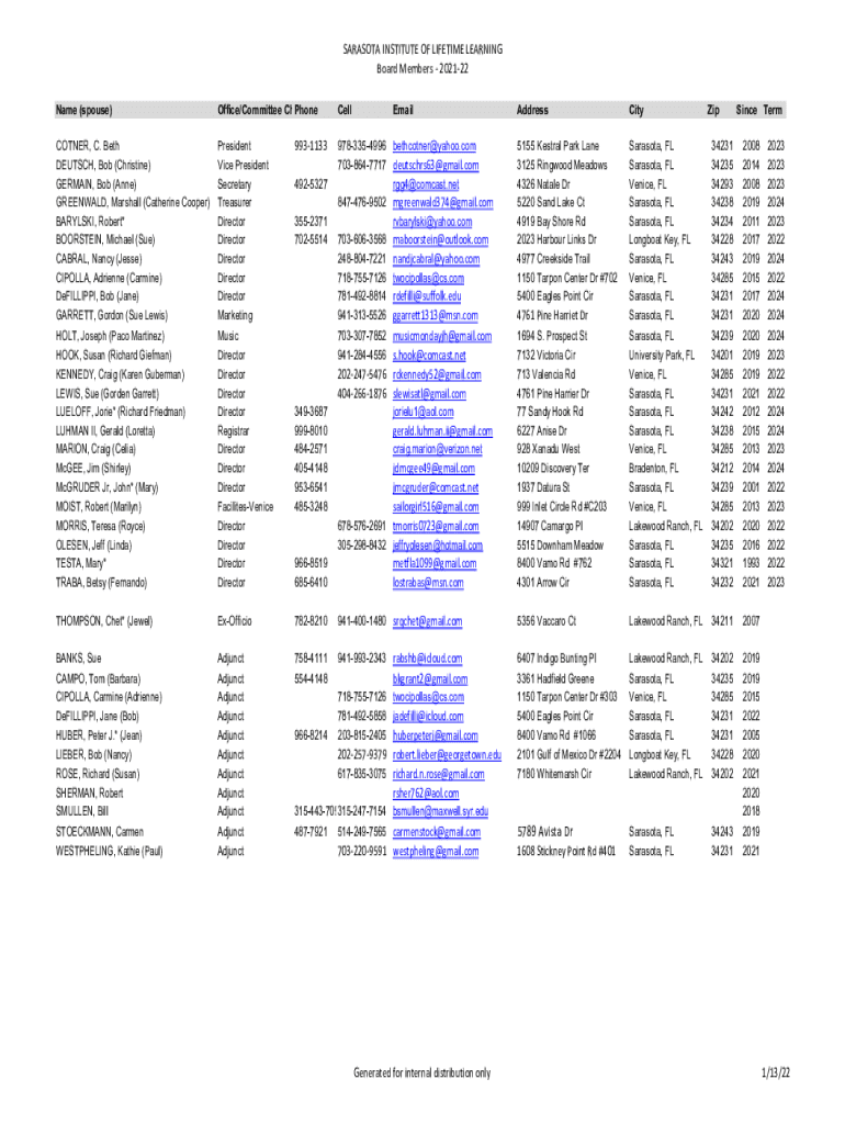 Fillable Online 5789 Avista Dr - Sarasota Institute of Lifetime Learning Fax Email Print - pdfFiller