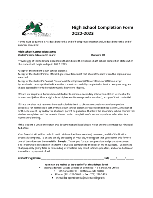 Fillable Online High School Completion Form 2022-2023 Fax Email Print